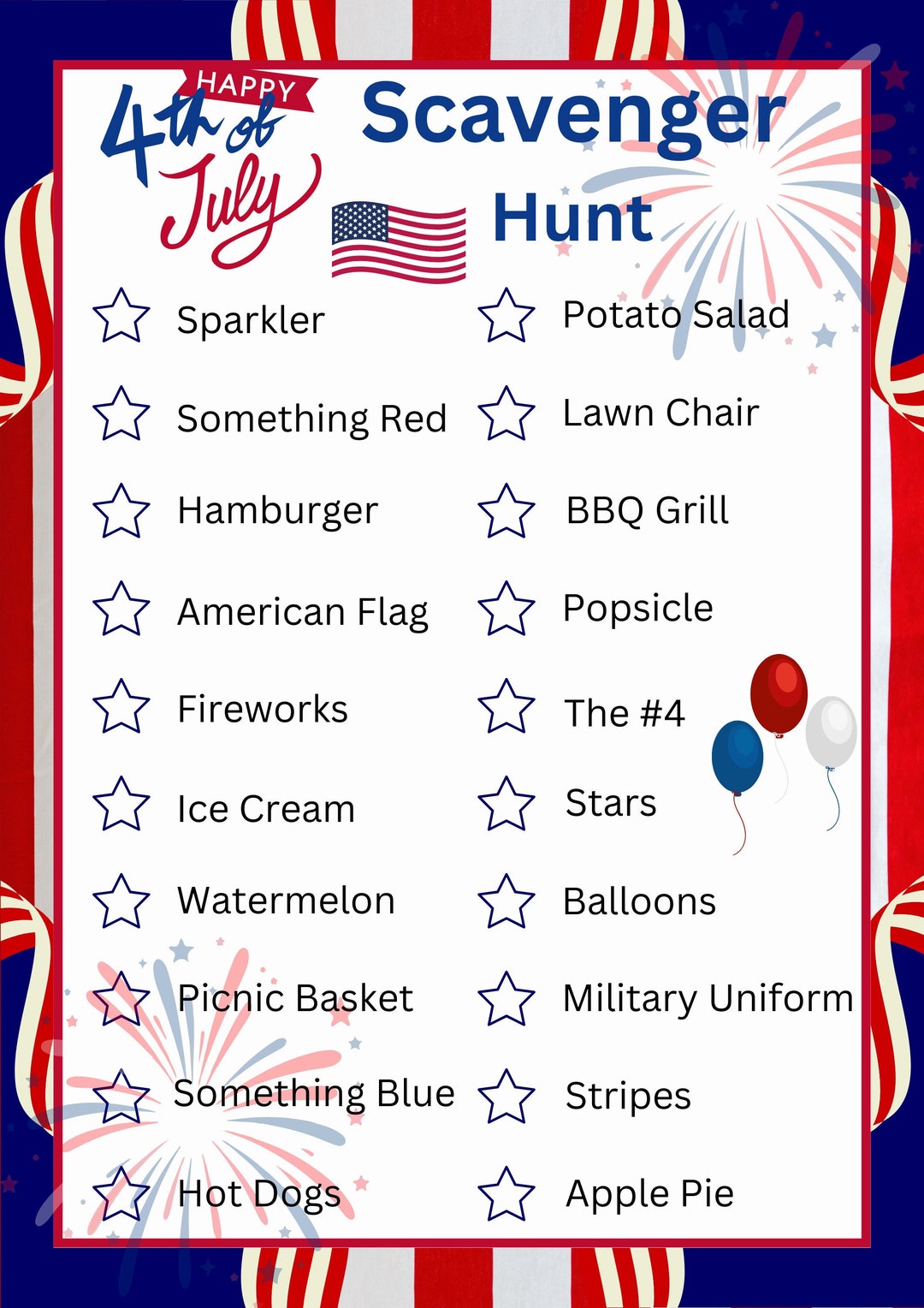 4th of July SCAVENGER Hunt Game Digital Independence Day Game for Kids ...