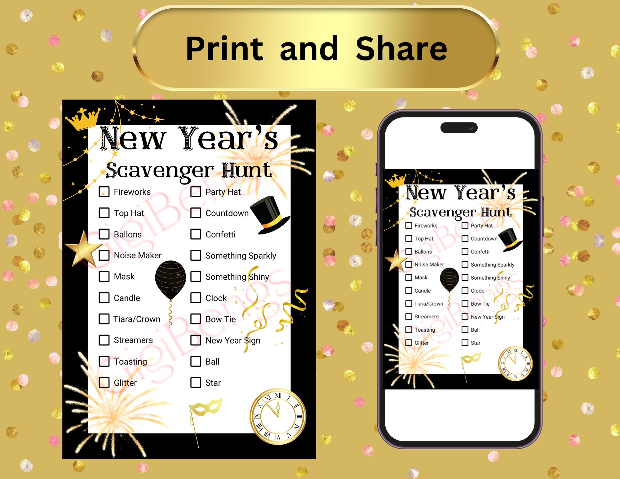 PRINTABLE New Year's Scavenger Hunt Party Game With Hideable Pictures ...