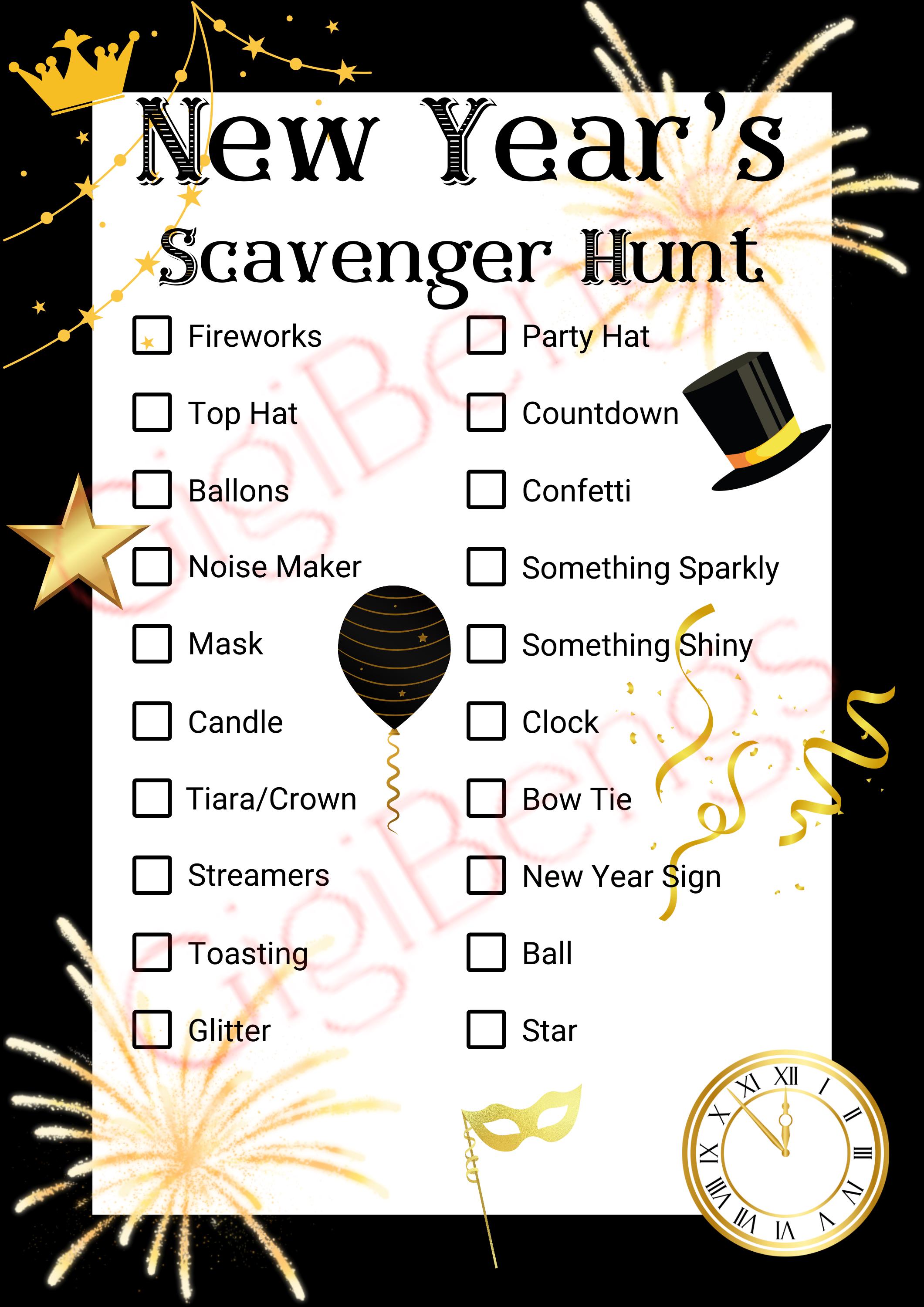 PRINTABLE New Year's Scavenger Hunt Party Game With Hideable Pictures ...
