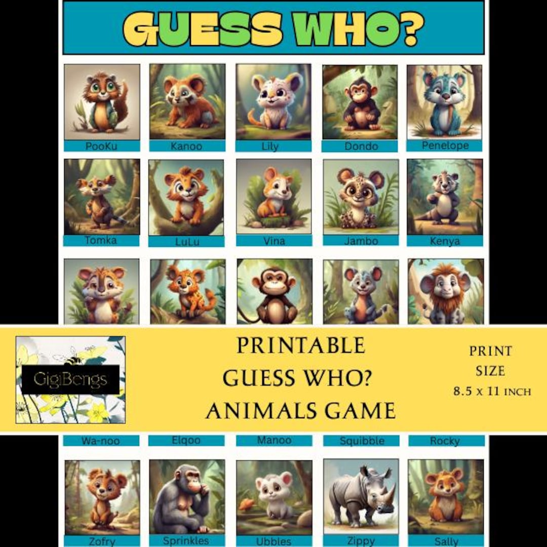 Printable GUESS WHO? Animal Game for Kids – Cute Digital Animal ...