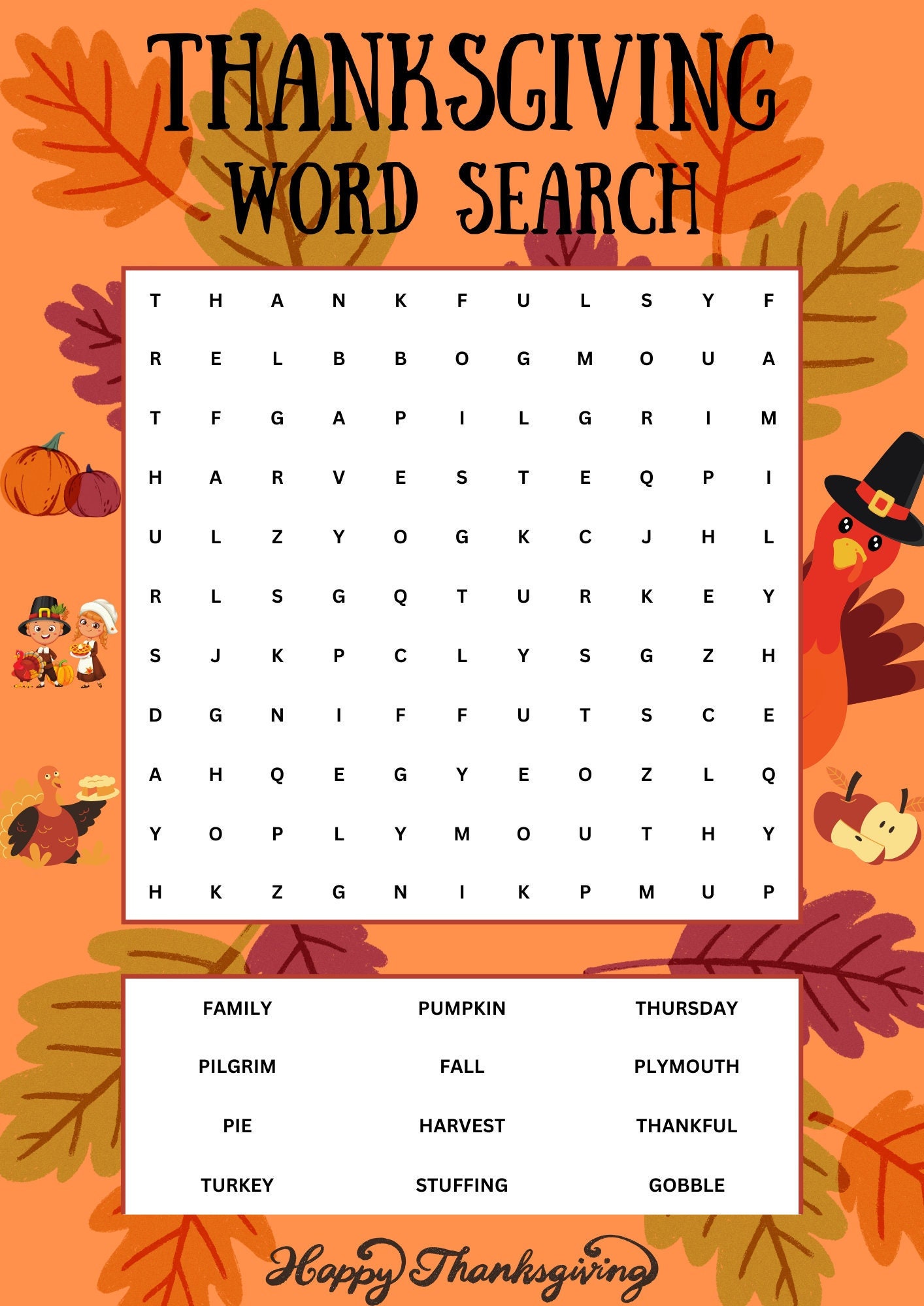 Thanksgiving Word Search Classroom Games Printable Party Game - Etsy