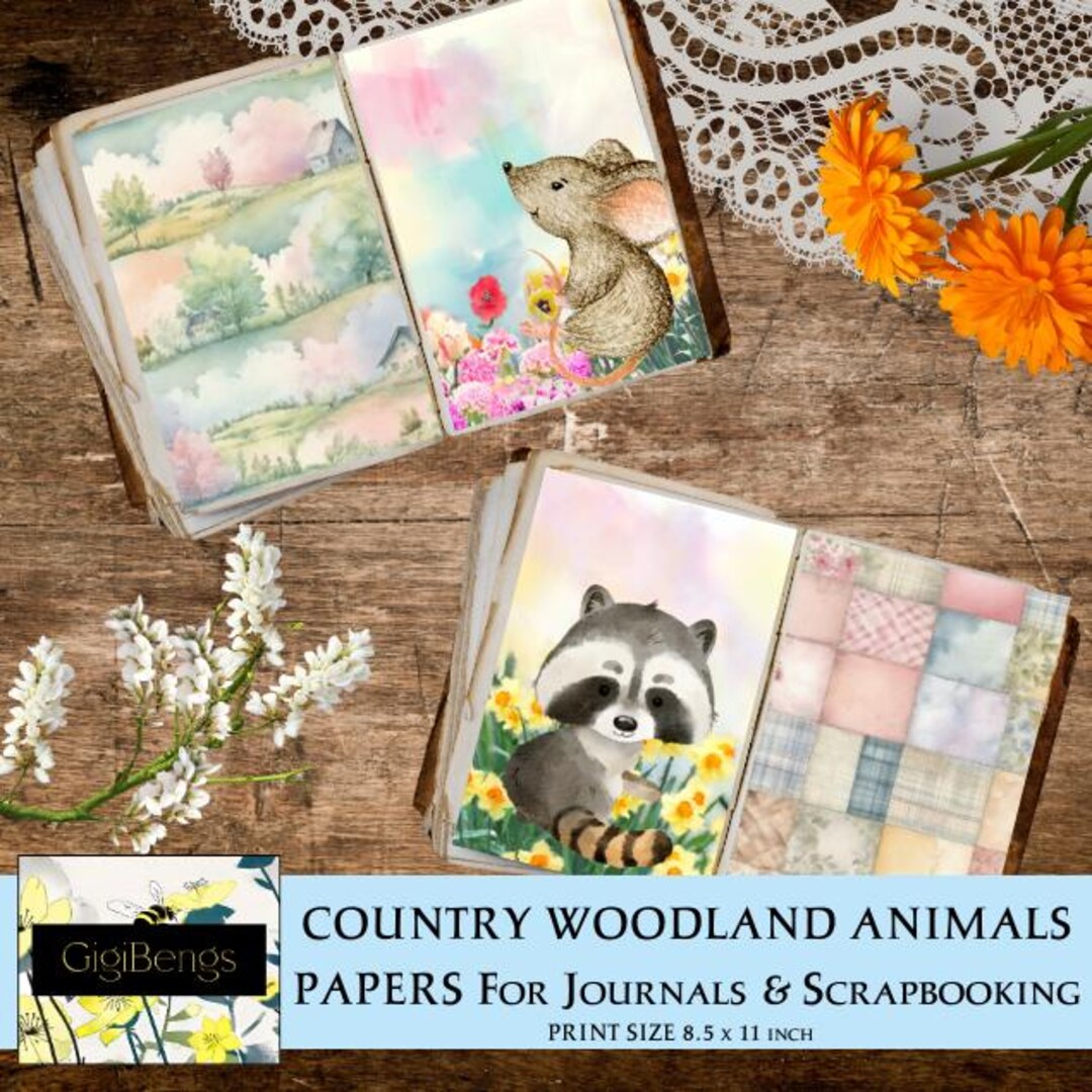 PRINTABLE Cottagecore Paper Woodland Animals & Floral Printable Paper ...