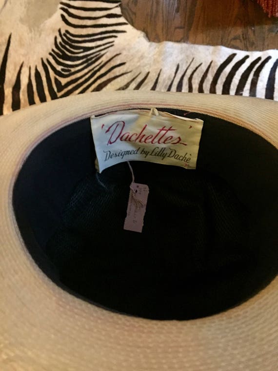 Lilly Dache' c1950 dark purple velvet,pink ribbon,bei… - Gem