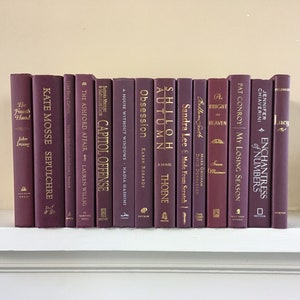 Burgundy Decorative Books Set, Maroon Shelf Decor, Stack of Books, Plum ...