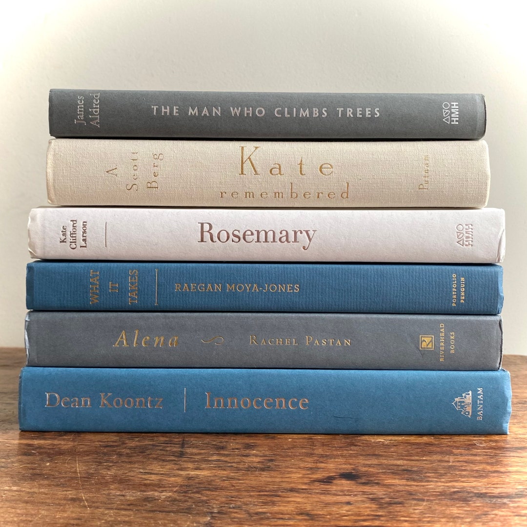 Blue and Gray Book Stack, Decorative Books Set, Light Blue Decor, Beach ...
