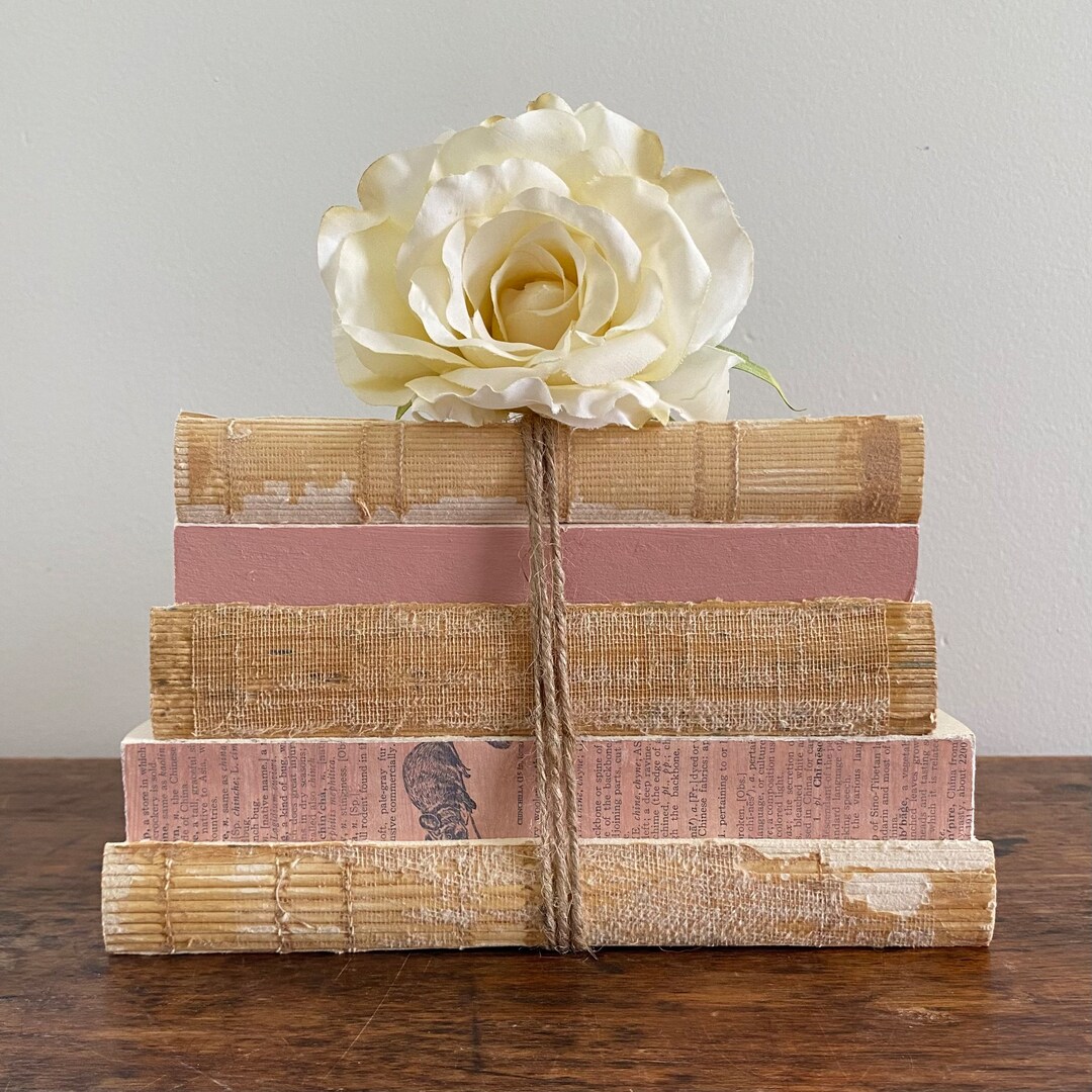 Rustic Decorative Book Set in Dusty Rose and Beige - Etsy