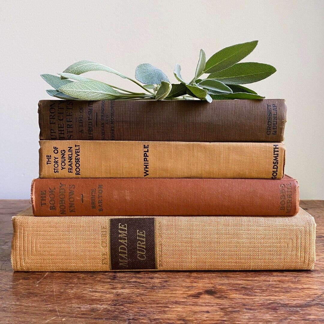 Vintage Tan Book Stack, Tan Home Decor, Burnt Sienna and Brown Stacked ...