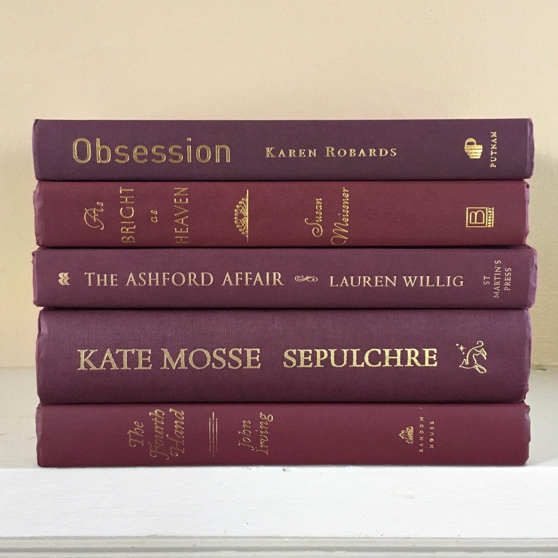 Burgundy Decorative Books Set Maroon Shelf Decor Stack of - Etsy