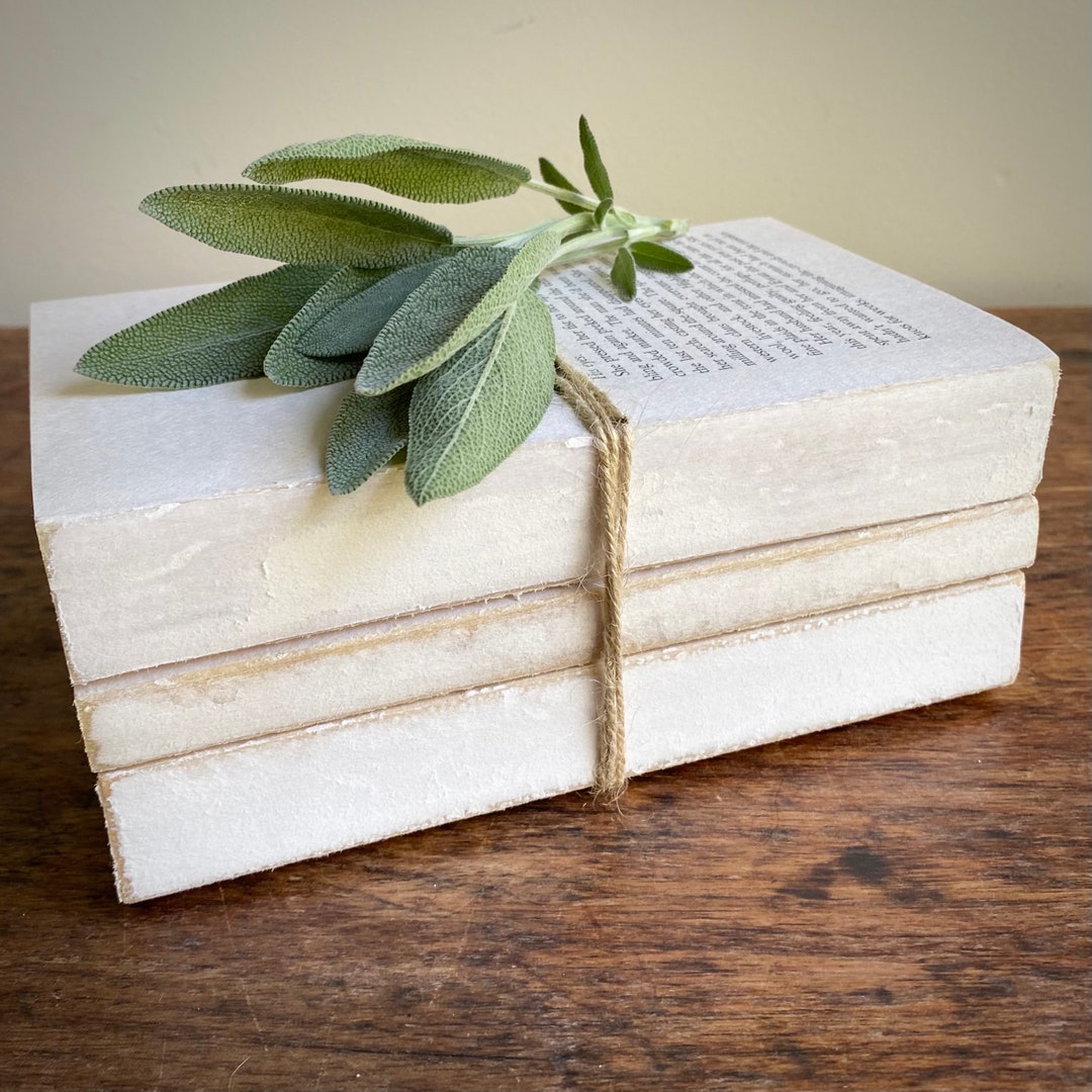 White Decorative Book Stack, Farmhouse Books, Ivory Shelf Decor - Etsy
