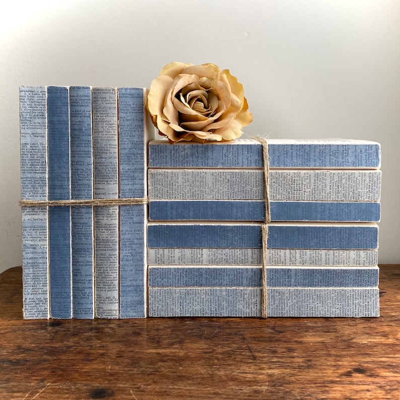 Denim Blue Book Stack: Shabby Chic Farmhouse Decor - Etsy