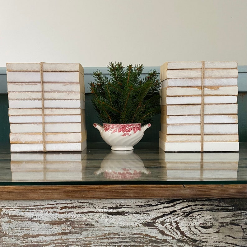 White Decorative Book Stack Farmhouse Books Ivory Shelf - Etsy