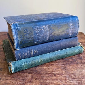 Rustic Christian Vintage Book Stack, Primitive Faded and Tattered Blue ...