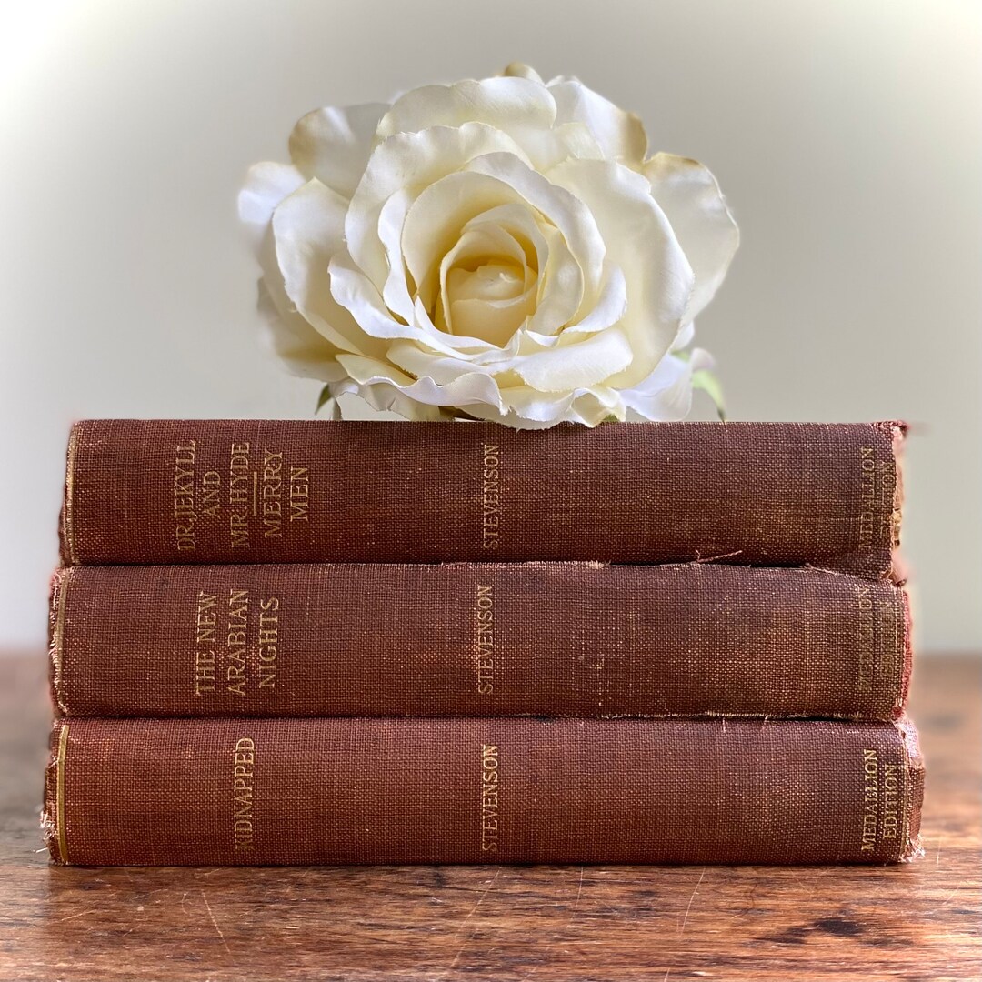 Robert Louis Stevenson Book Stack, Antique Book Bundle, Burnt Sienna ...