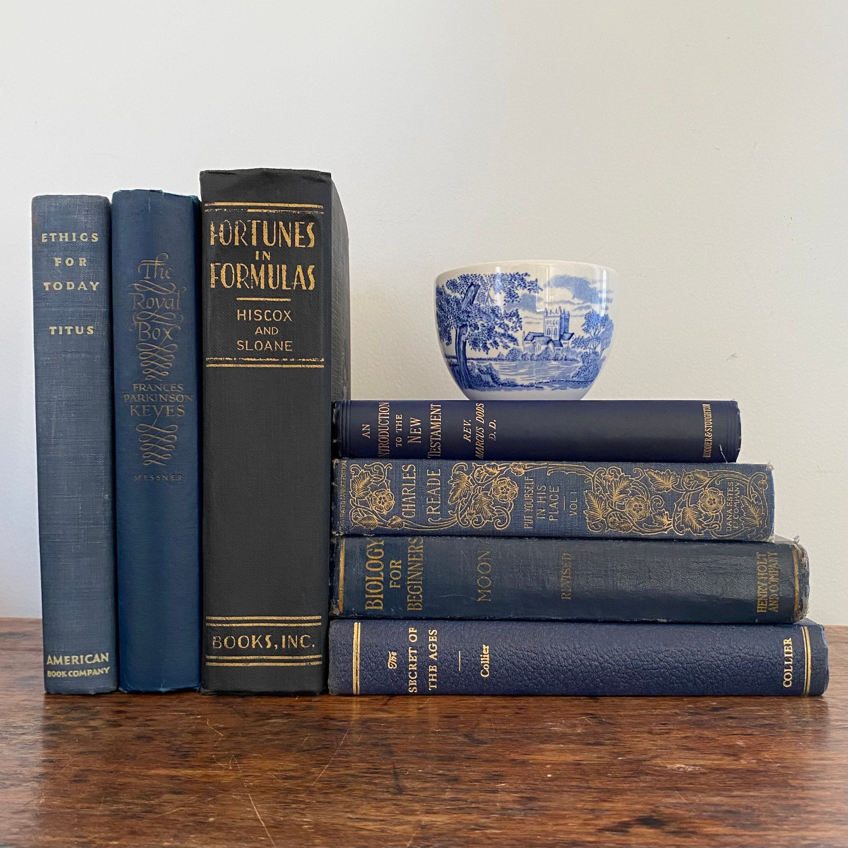 Blue and Black Vintage Book Stack - Etsy