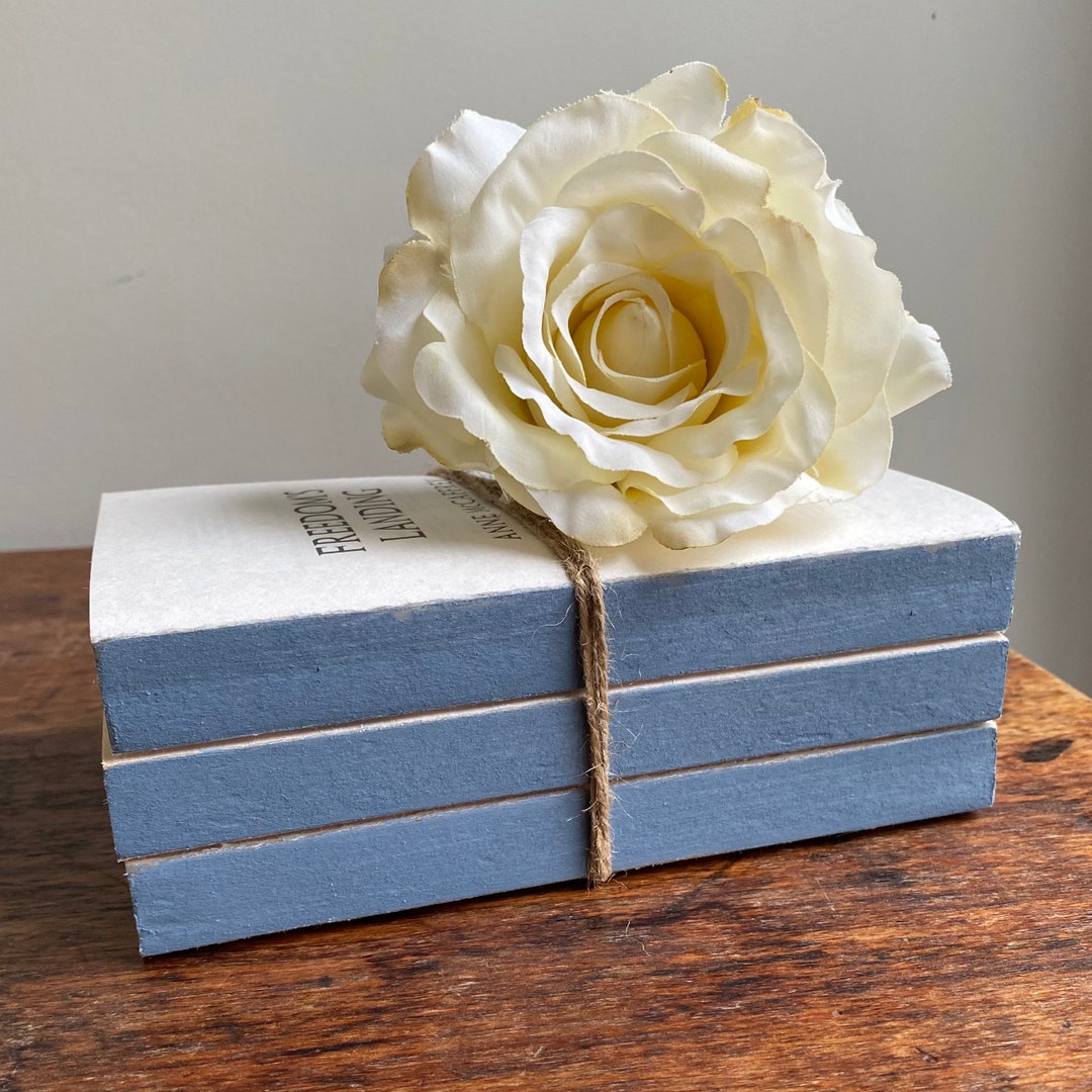 Light Blue Book Stack, Wedding Centerpiece, Dusty Blue, Shelf Decor ...