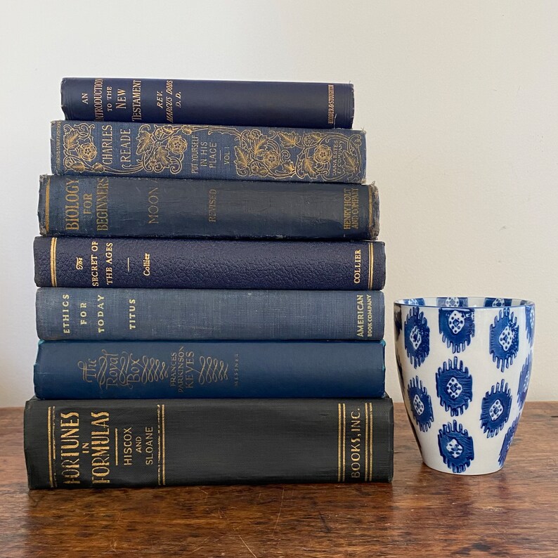 Blue and Black Vintage Book Stack - Etsy