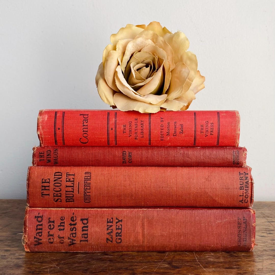 Rustic Vintage Red Book Stacks, Shabby Chic Red Book Bundles, Old Red ...