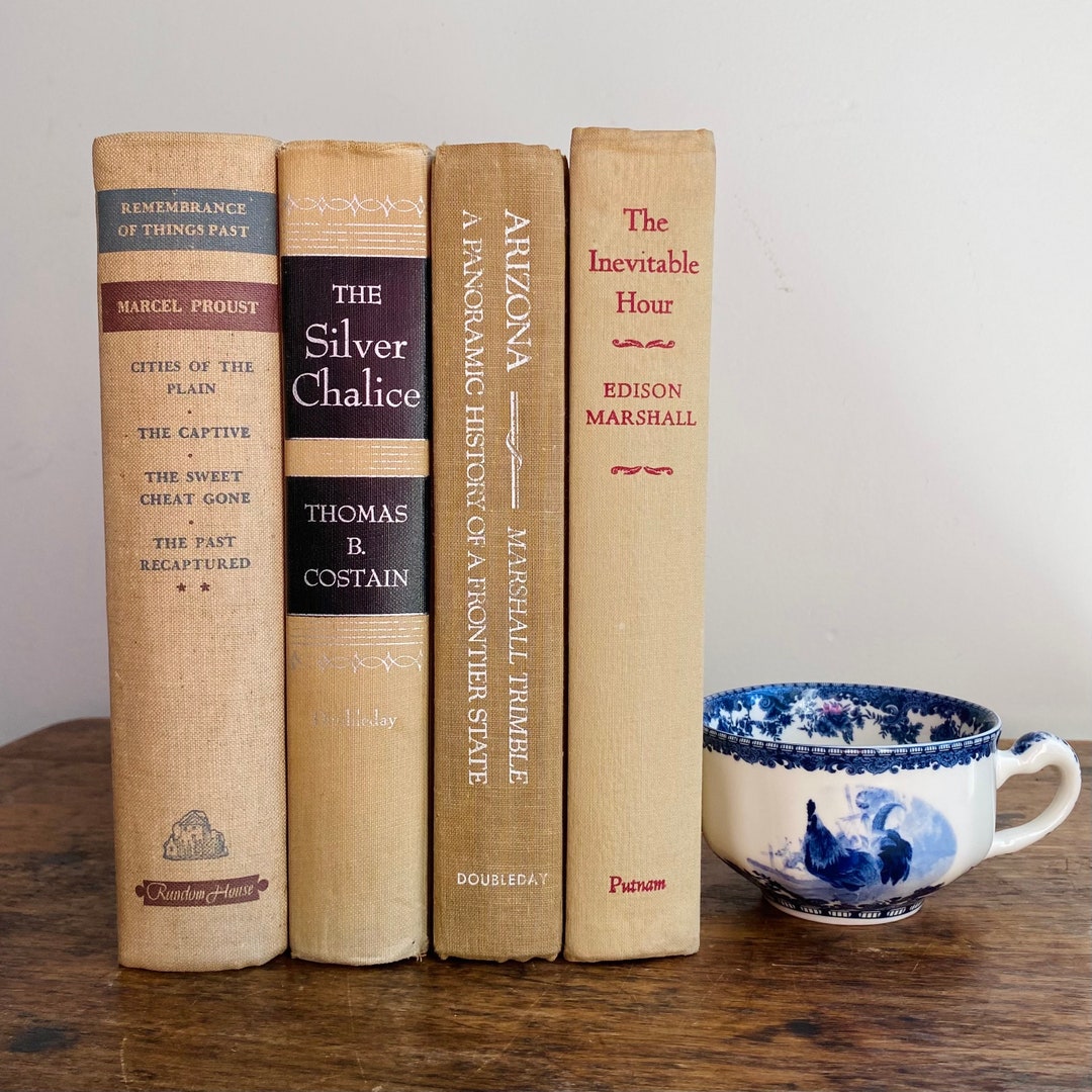 Vintage Tan Book Stack, Beige Home Decor, Neutral Stacked Books, - Etsy