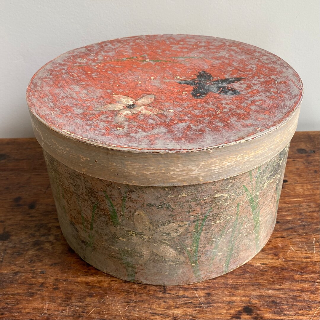 Paper Mache Box, Painted Band Box, Distressed Decor, Farmhouse Storage ...