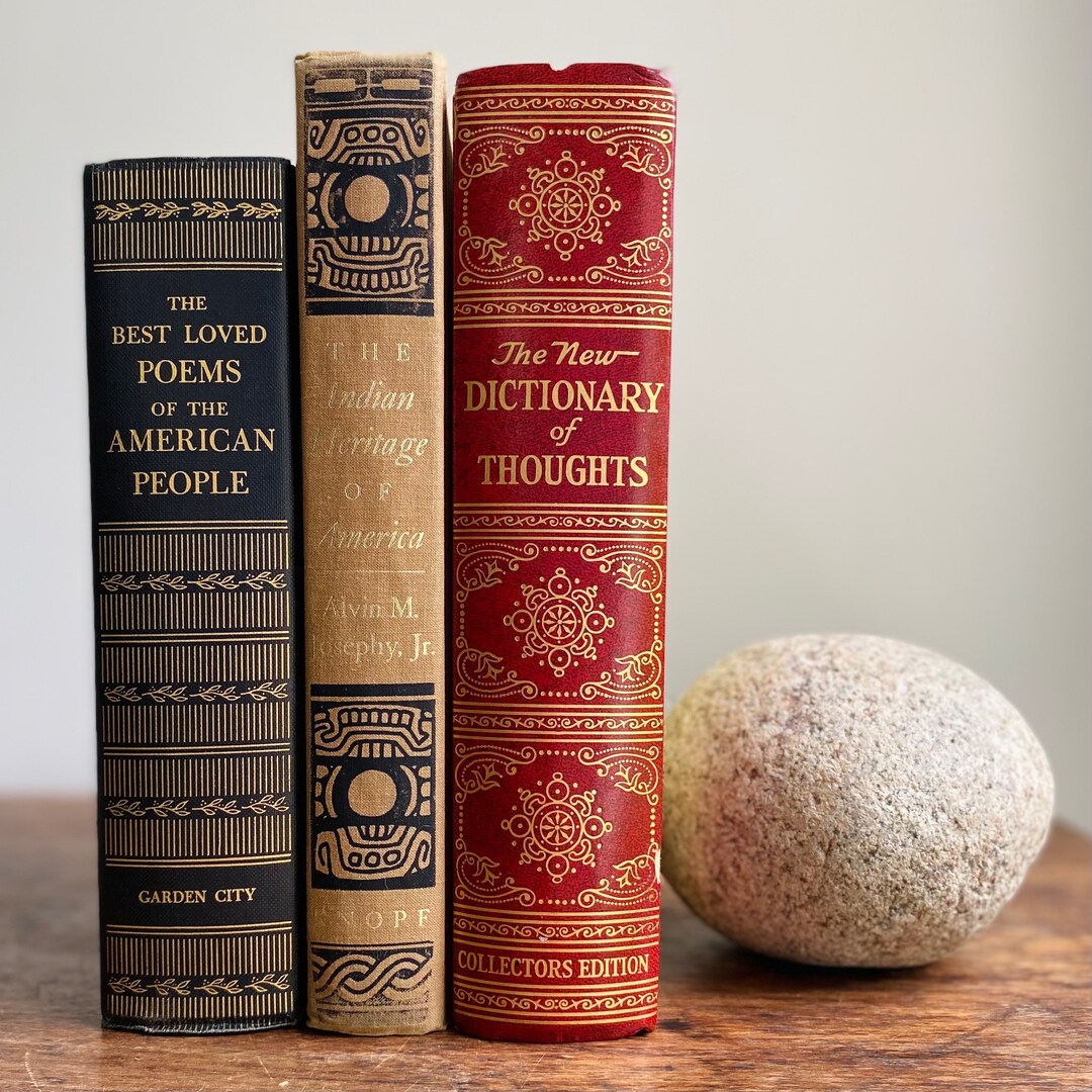 Vintage Decorative Book Stack, Book Bundle, Home Decor Books, Patterned Spines, Old Stacked ...