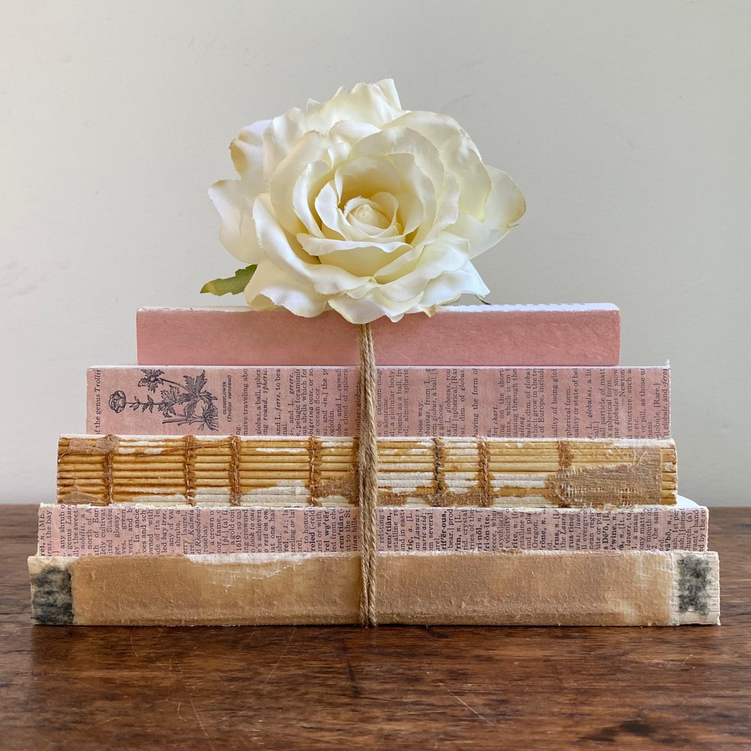 Rustic Decorative Book Set in Dusty Rose and Beige - Etsy