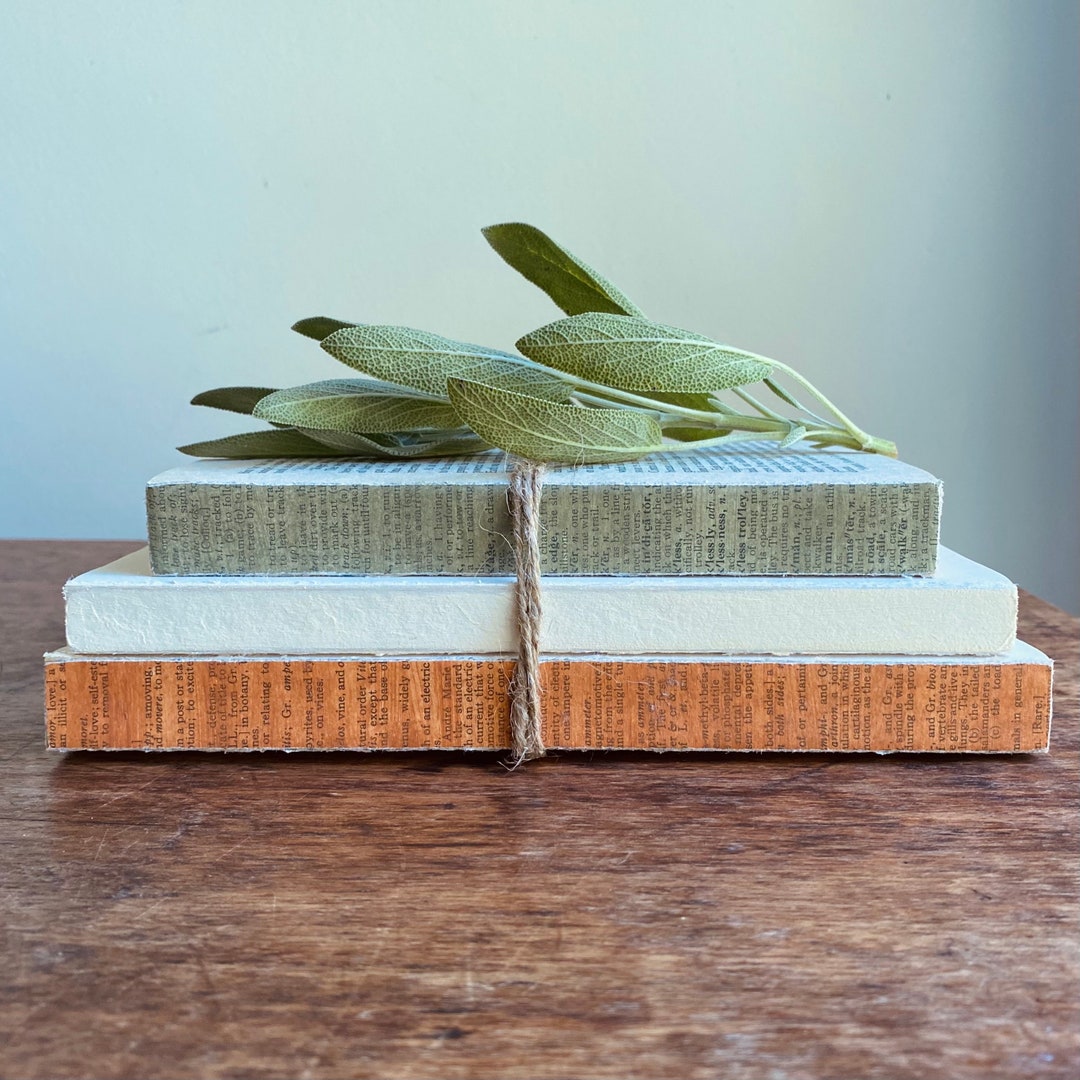 Olive Green and Burnt Orange Book Stack, Stacked Books, Fall Decor ...