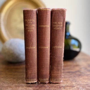 Robert Louis Stevenson Book Stack, Antique Book Bundle, Burnt Sienna Book Decor, Fall Decor ...