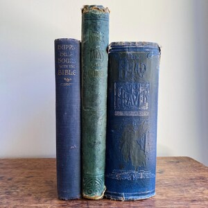 Rustic Christian Vintage Book Stack, Primitive Faded and Tattered Blue ...