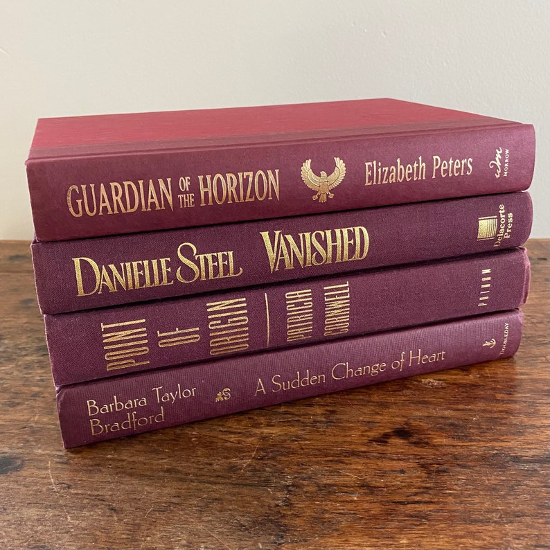 Burgundy Decorative Books Set Maroon Shelf Decor Stack of - Etsy