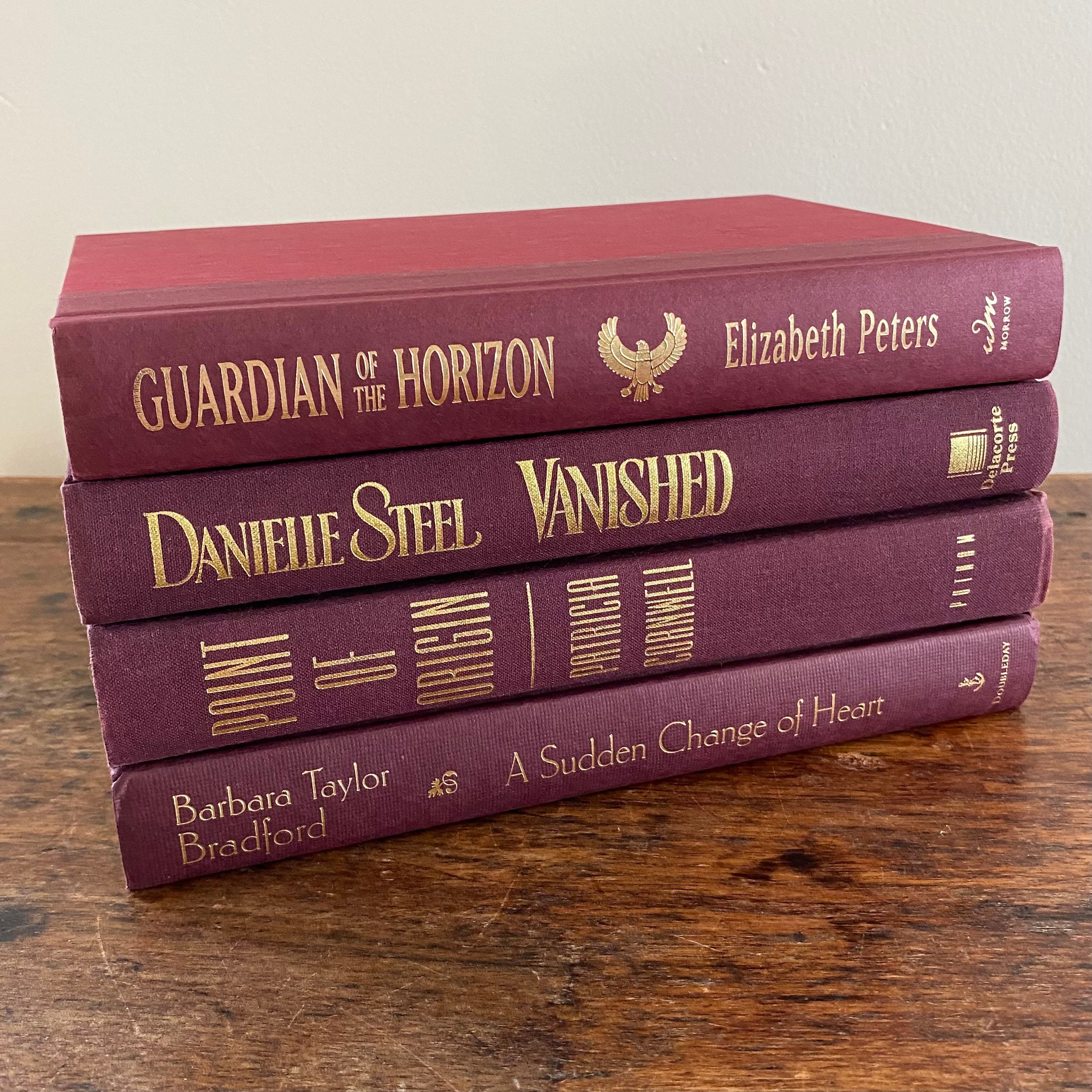 Burgundy Decorative Books Set Maroon Shelf Decor Stack of - Etsy