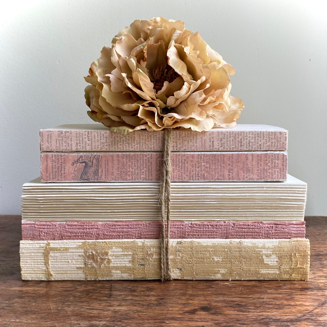 Rustic Decorative Book Set in Dusty Rose and Beige - Etsy