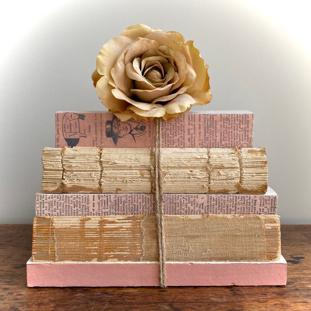 Rustic Decorative Book Set in Dusty Rose and Beige - Etsy