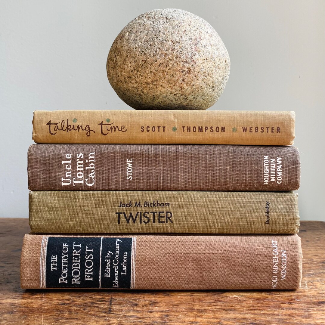 Vintage Tan Book Stack, Tan Home Decor, Light Brown Stacked Books, Fall ...