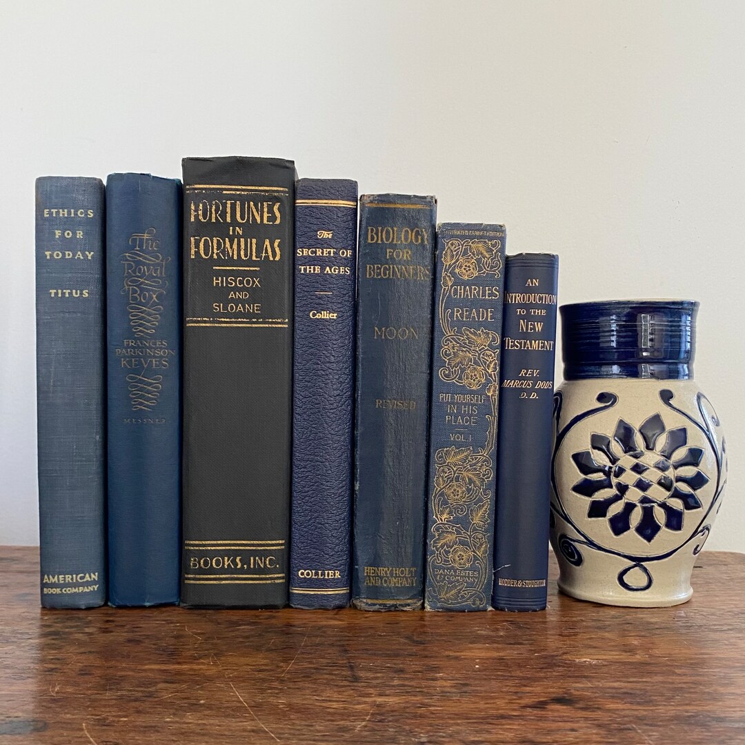 Blue and Black Vintage Book Stack - Etsy