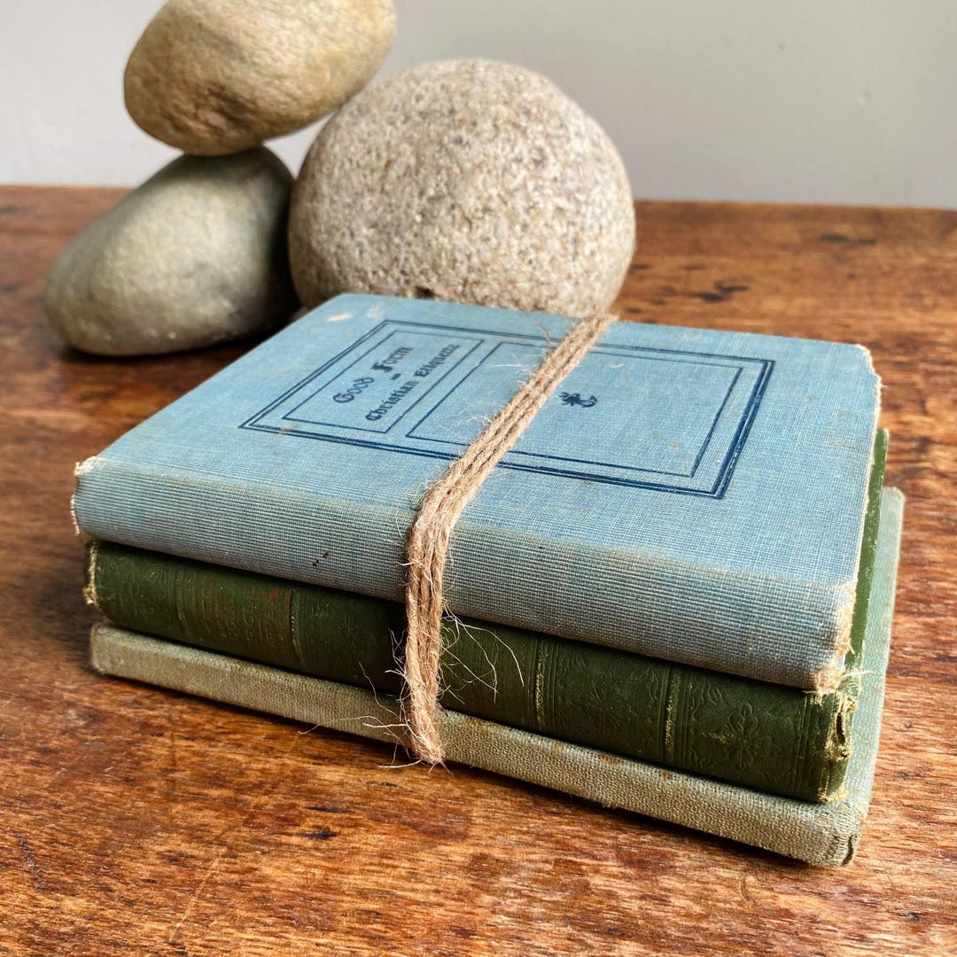 Rustic Decorative Book Stack, Blue and Green Vintage Books - Etsy