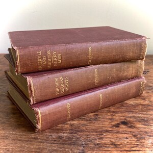 Robert Louis Stevenson Book Stack, Antique Book Bundle, Burnt Sienna Book Decor, Fall Decor ...