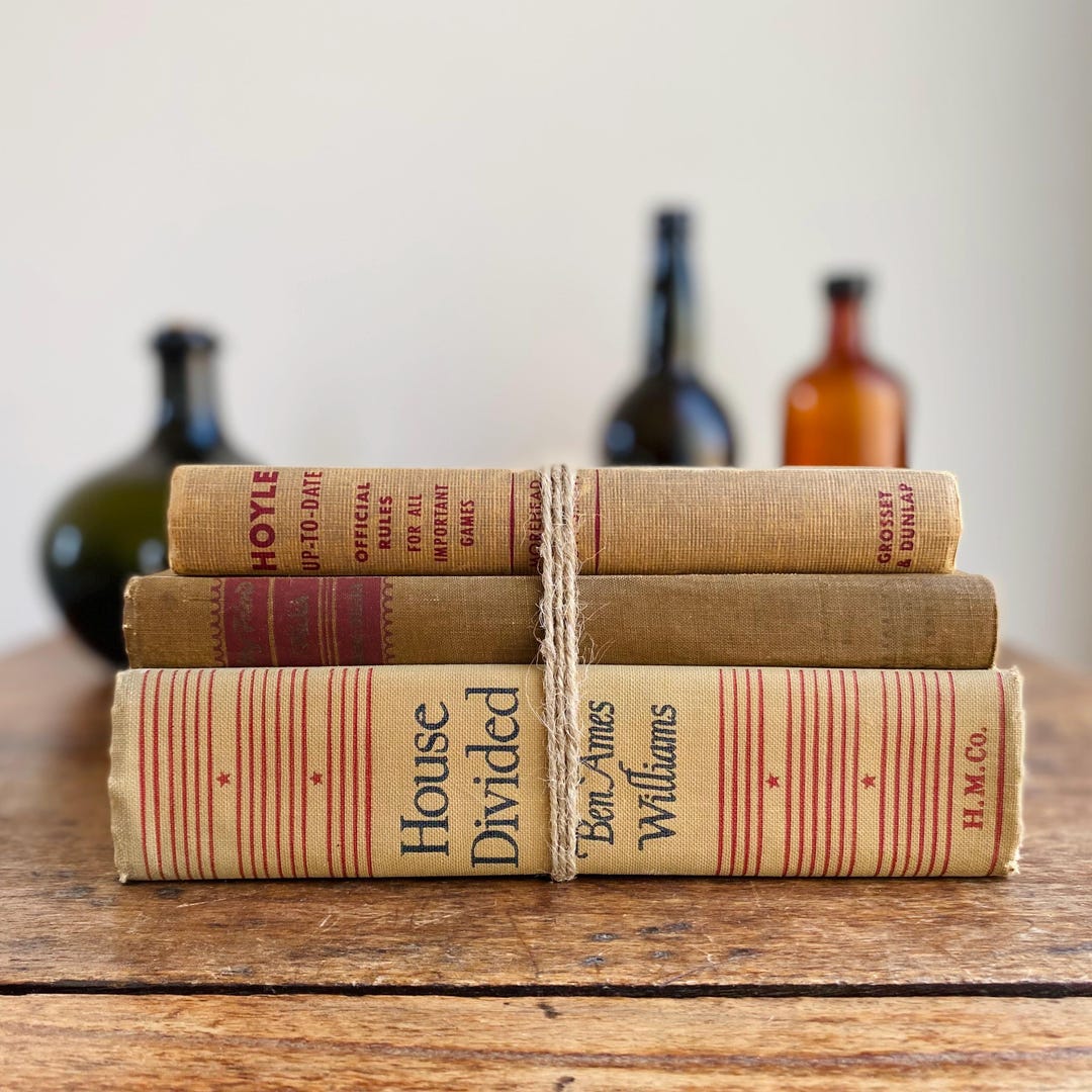 Vintage Tan and Beige Book Stack, Tan Home Decor, Light Brown Stacked ...