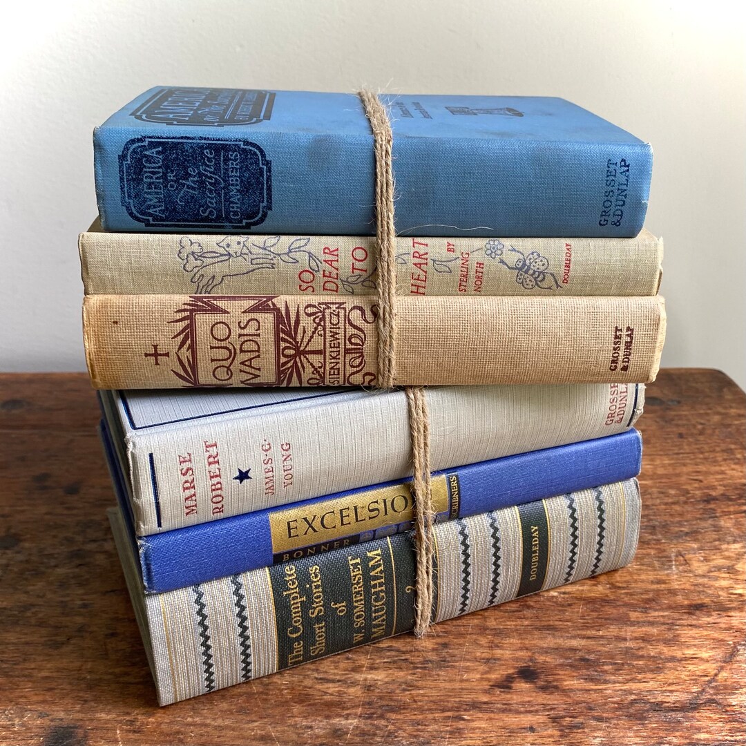 Blue and Gray Vintage Book Stacks - Etsy