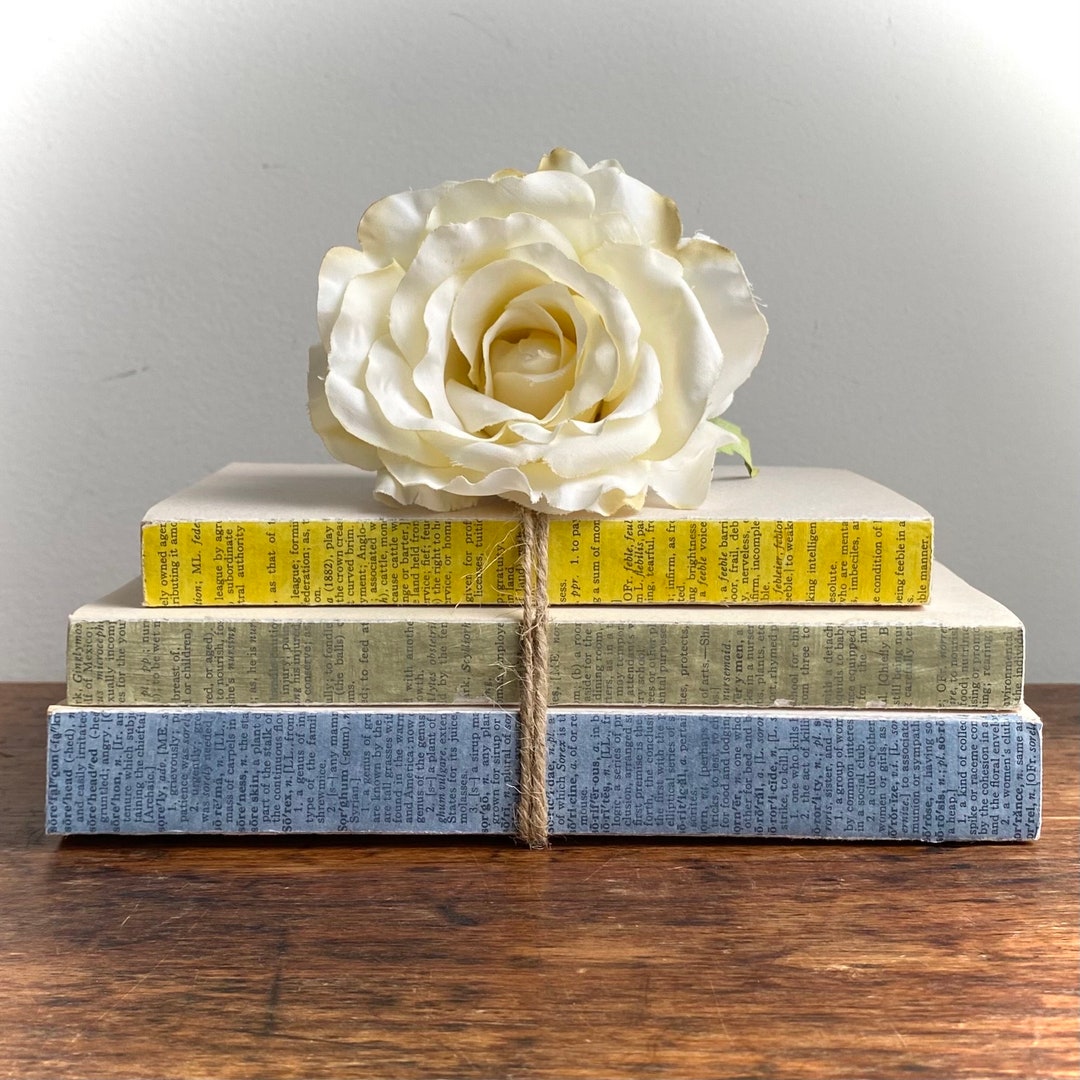 Blue, Green and Yellow Book Stack, Dusty Blue and Daffodil Yellow ...