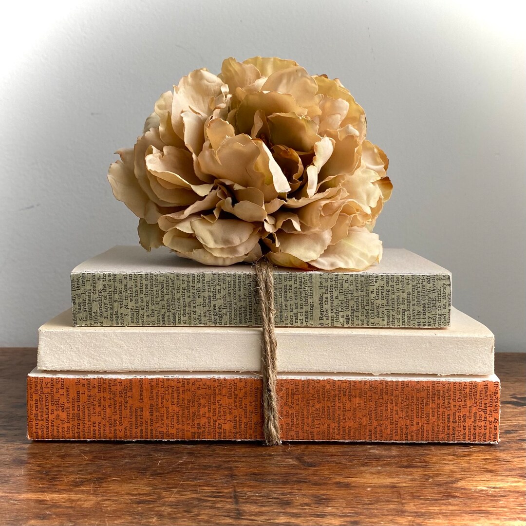 Olive Green and Burnt Orange Book Stack, Stacked Books, Fall Decor ...