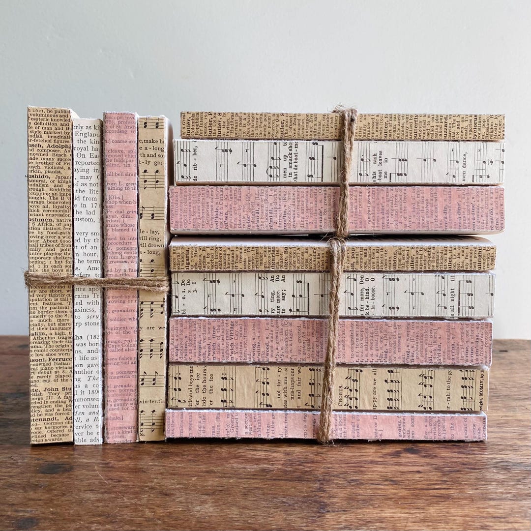 Rustic Book Stack Decor: Blush Pink & Aged Paper Pages - Etsy