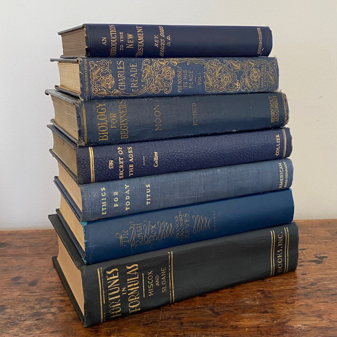Blue and Black Vintage Book Stack - Etsy