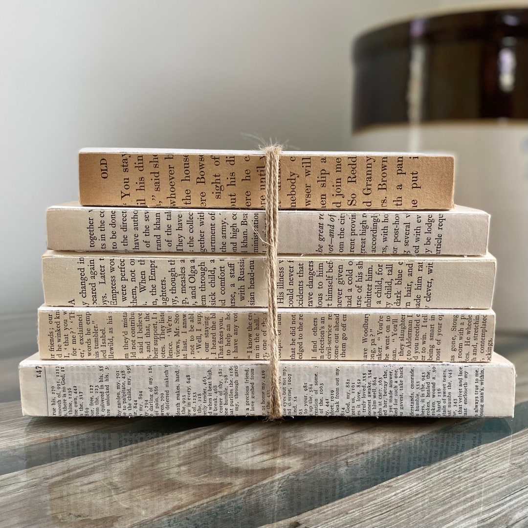 Tan and Ivory Books, Neutral Rustic Decorative Farmhouse Book Stacks ...