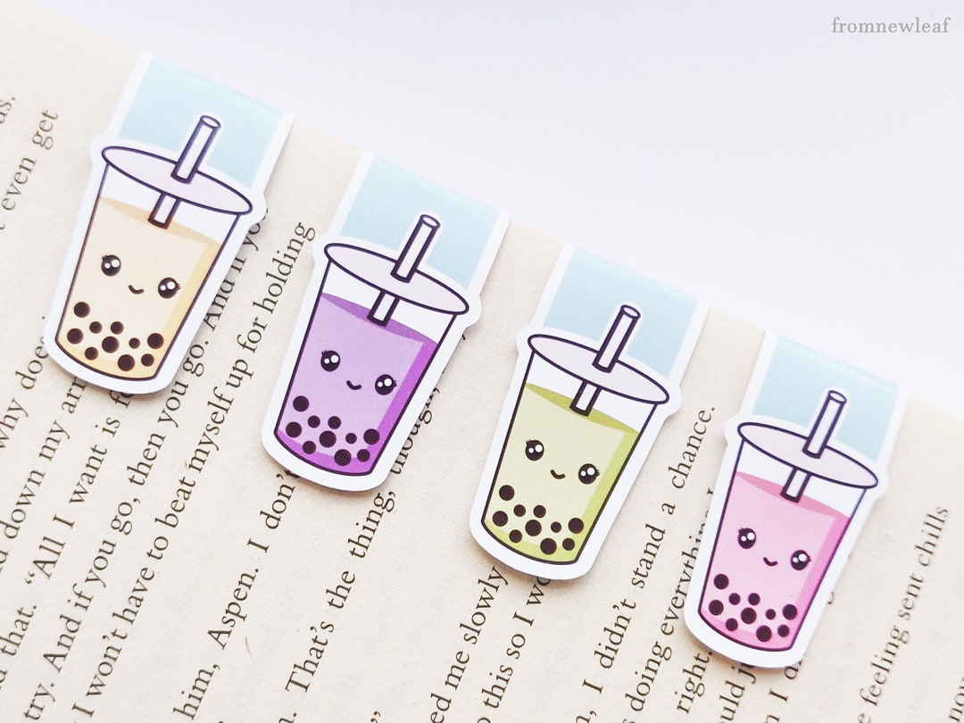 Bubble Tea | Boba Tea Set Magnetic Bookmark | Cute Tapioca Pearls, Taro ...