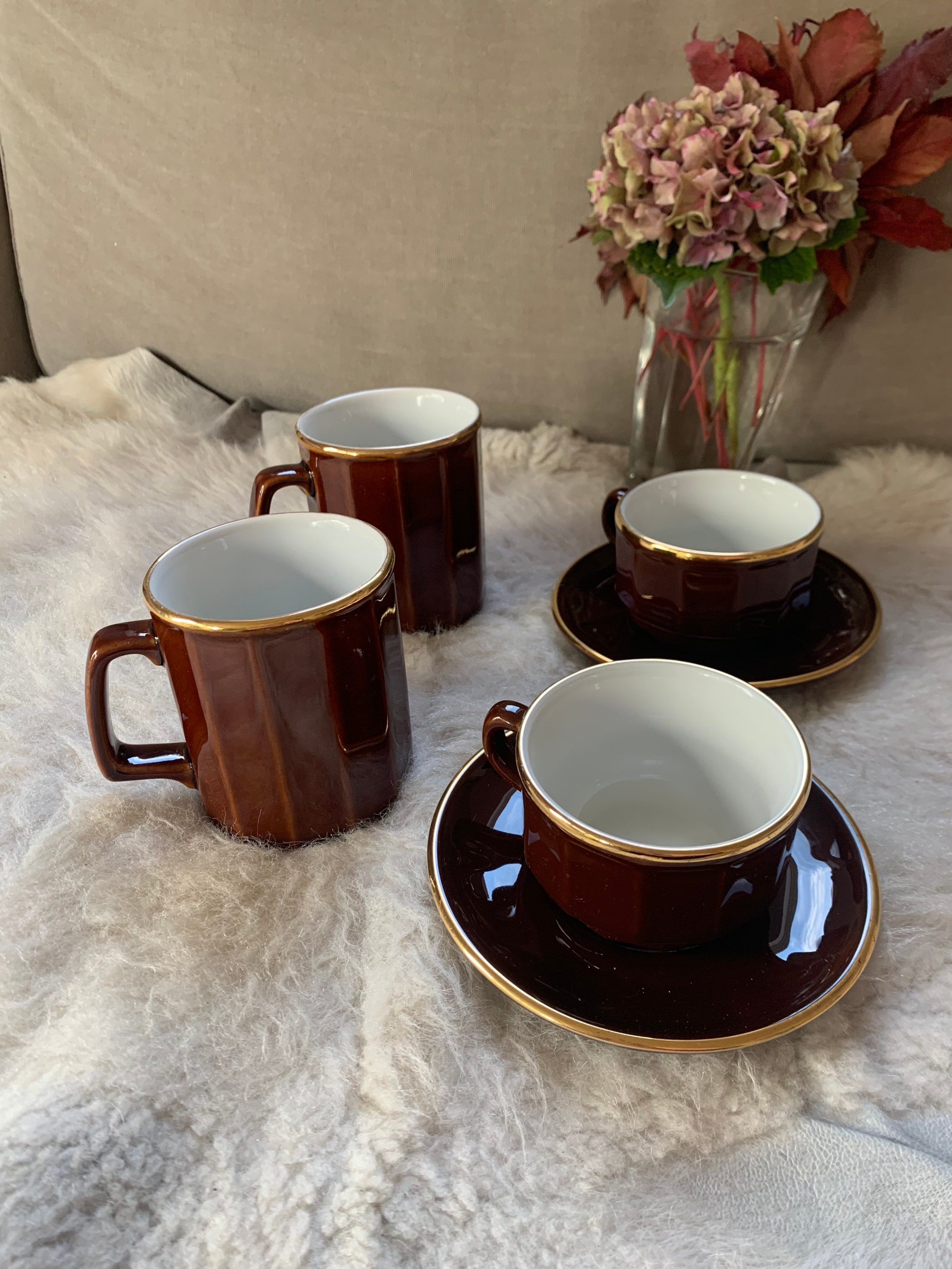 Apilco Limoges Chocolate Brown Cup and Saucers 2x Set and 2x - Etsy
