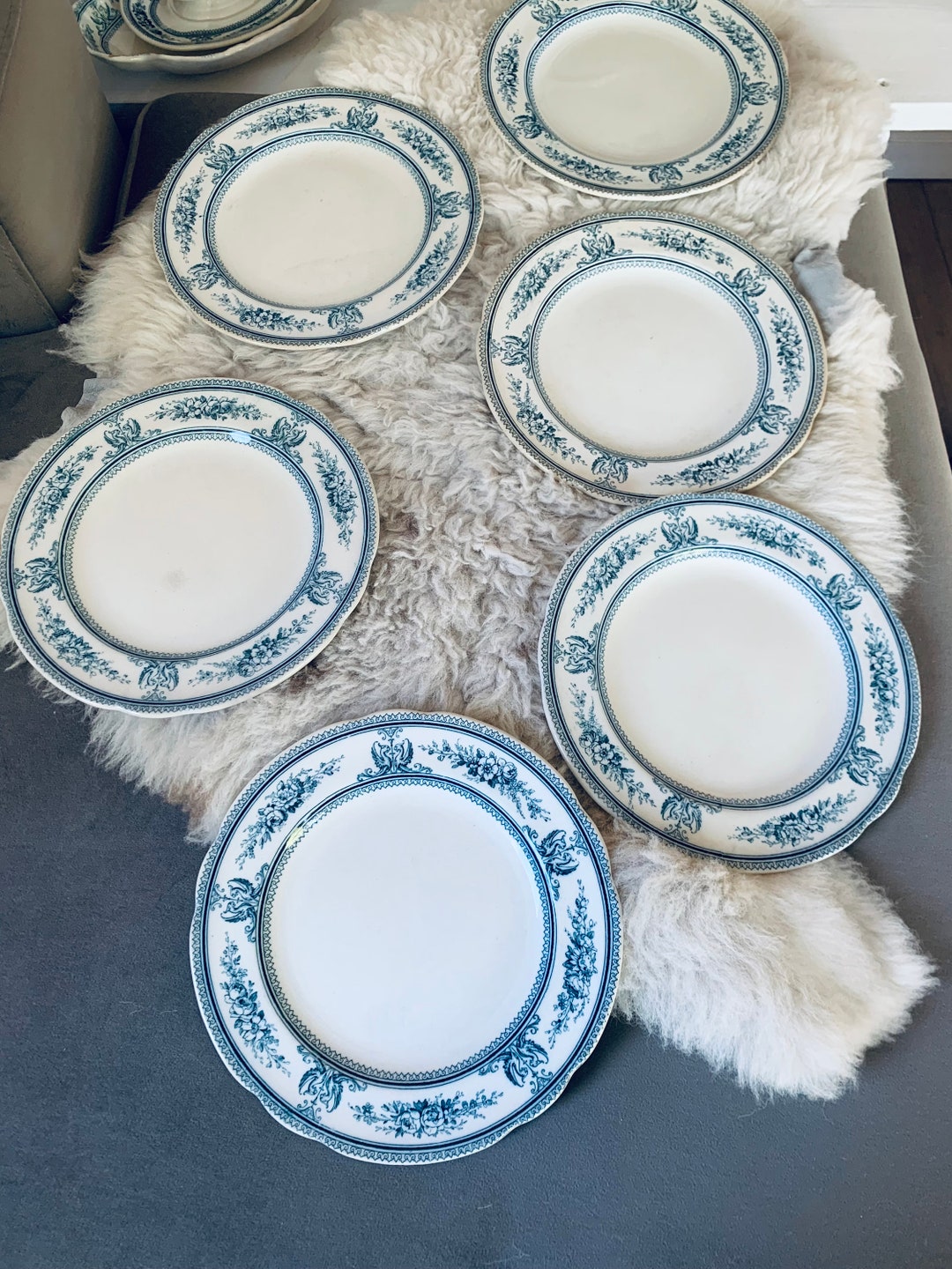 Wedgwood Columbia Blue 1848 6x Dinner Plates With Dragons and Flower ...