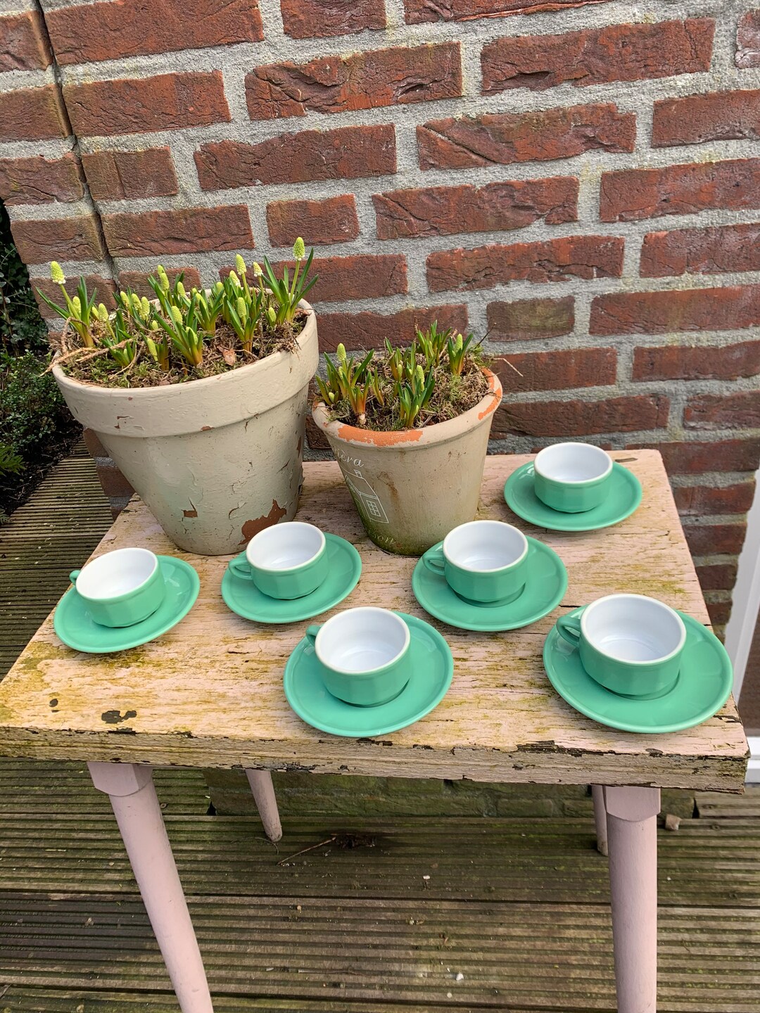 Apilco Limoges Porcelain Vintage Bistro Cup and Saucers Mint Green. - Etsy