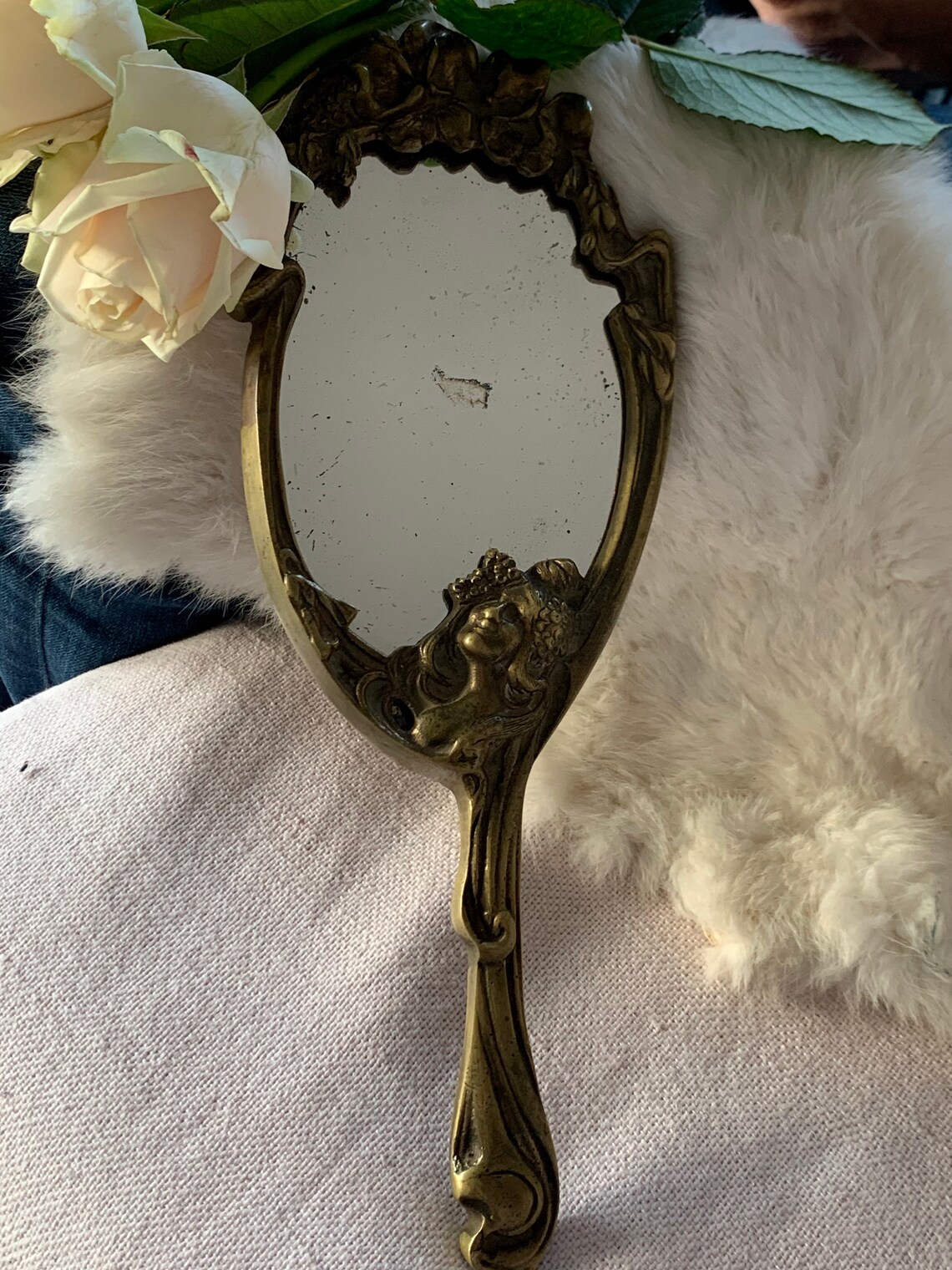 Jugendstil Bronze/copper Hand Mirror Antique. - Etsy