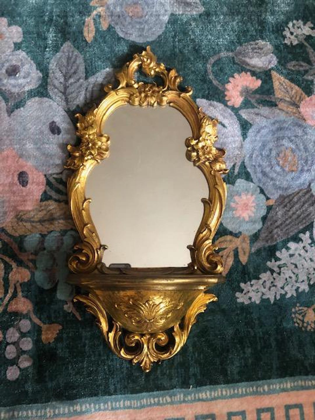 Vintage Ornate Syroco Gold Gilt Mirror With Attached Shelf, Carved Gold ...