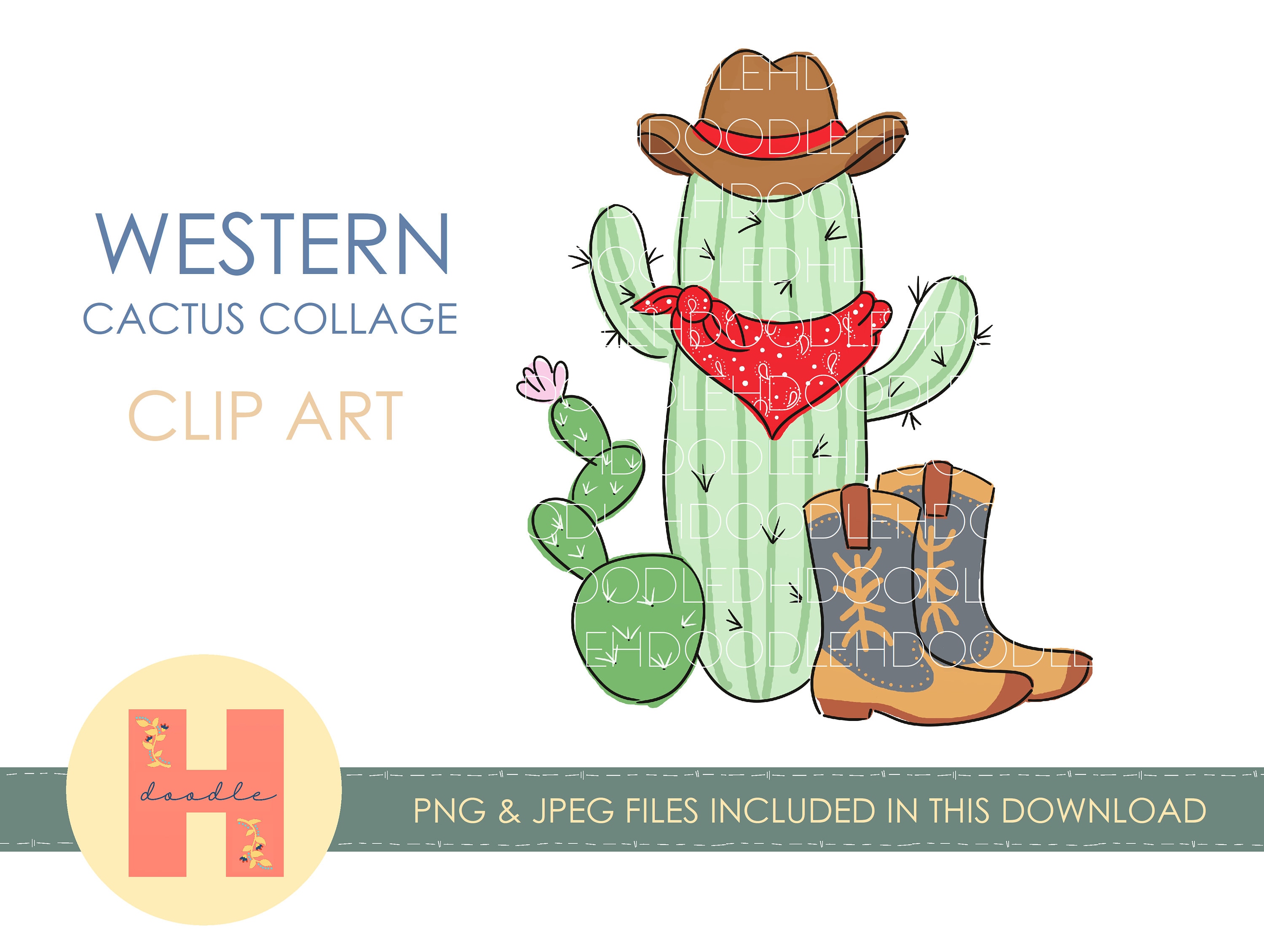 CACTUS CLIP ART Digital Instant Download Western Cowboy Cute Boots ...
